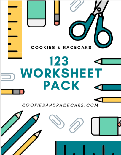 123 Worksheet and Activity Pack – Cookies & Racecars