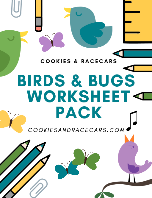 Birds & Bugs Worksheet and Activity Pack – Cookies & Racecars
