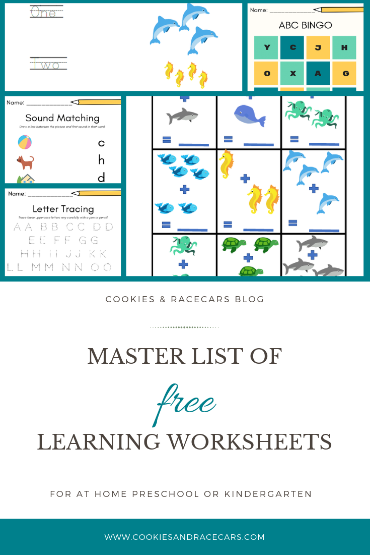FREE Learning Worksheets – Cookies & Racecars