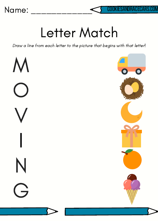 Moving Worksheet Pack – Cookies & Racecars